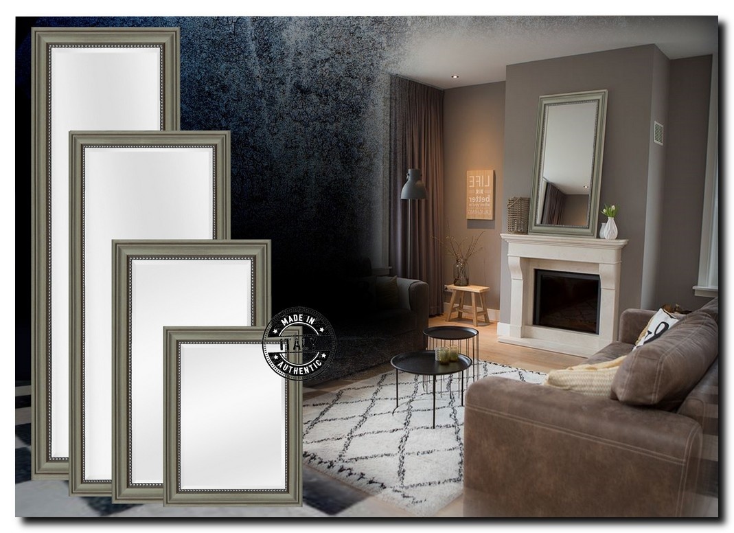 Rustic country mirror Nino Taupe with silver bead - baroquemirror.co.uk