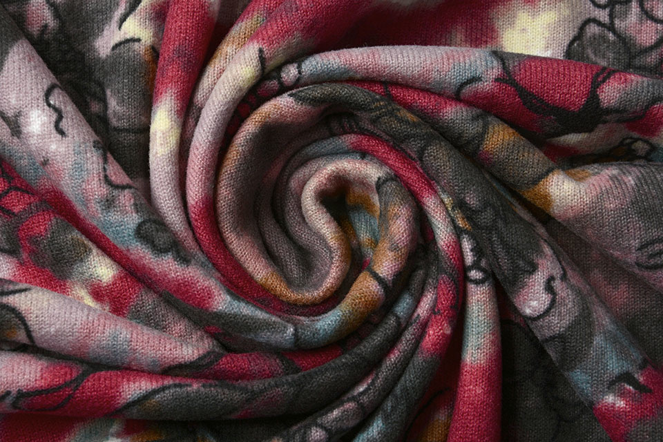 Jersey Stoff Tie Dye Blumen Rot - Boelens Modestoffen