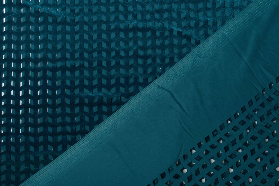 Velours Mesh Checks Petrol - Boelens Modestoffen