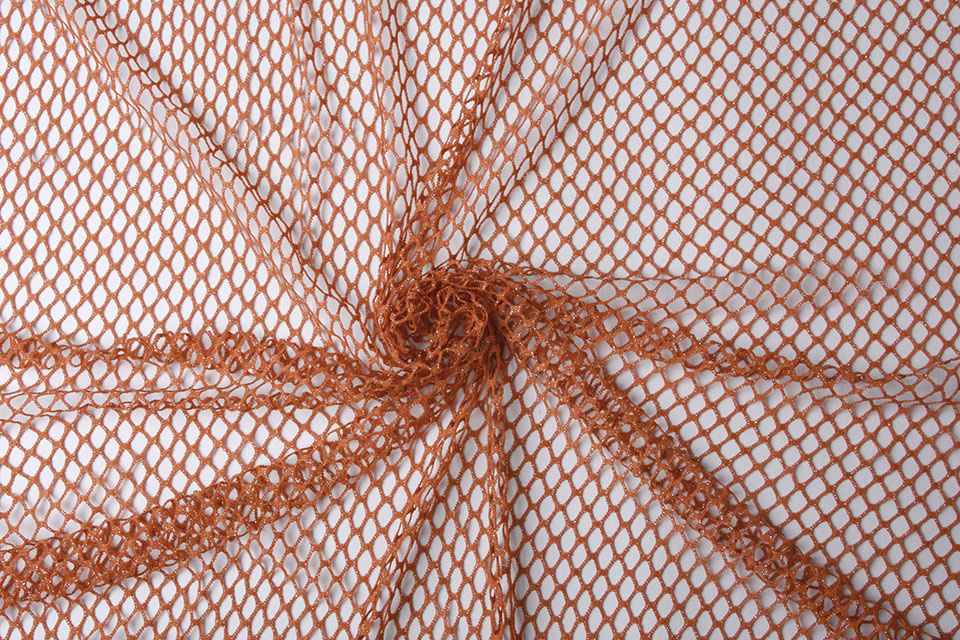 Jersey Gaas Stof Glitter Oranje Brique - Boelens Modestoffen