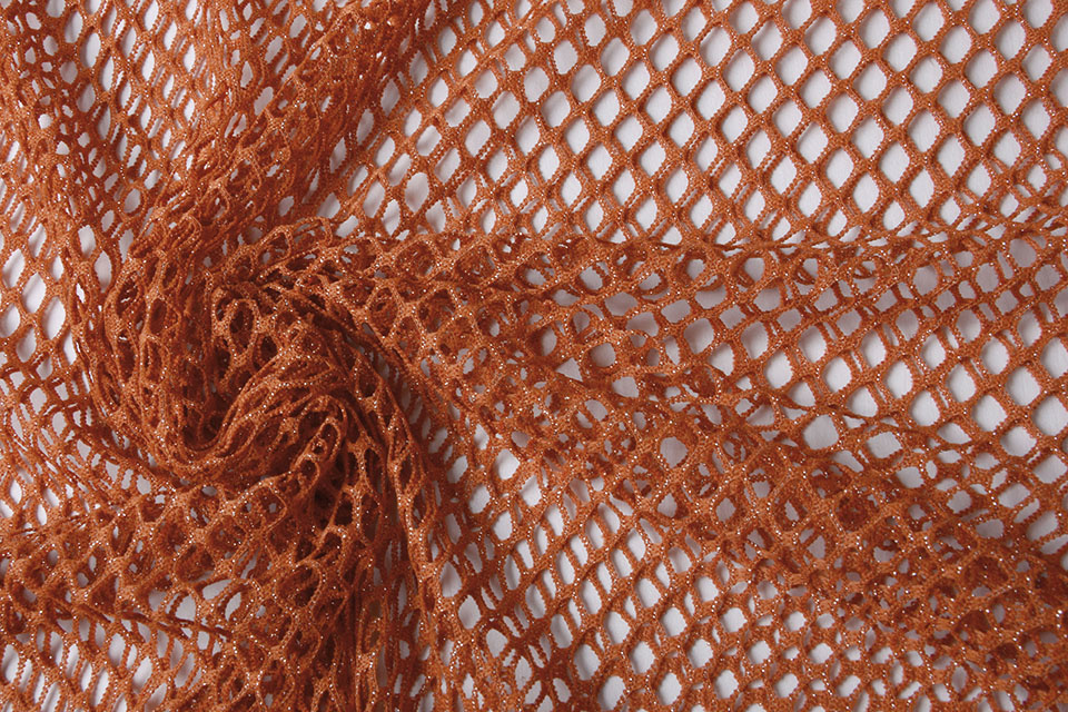 Jersey Gaas Stof Glitter Oranje Brique - Boelens Modestoffen