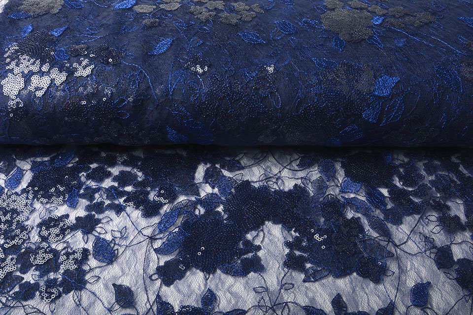 Mesh Embroidered Sequins Maria Royal Blue - Boelens Modestoffen