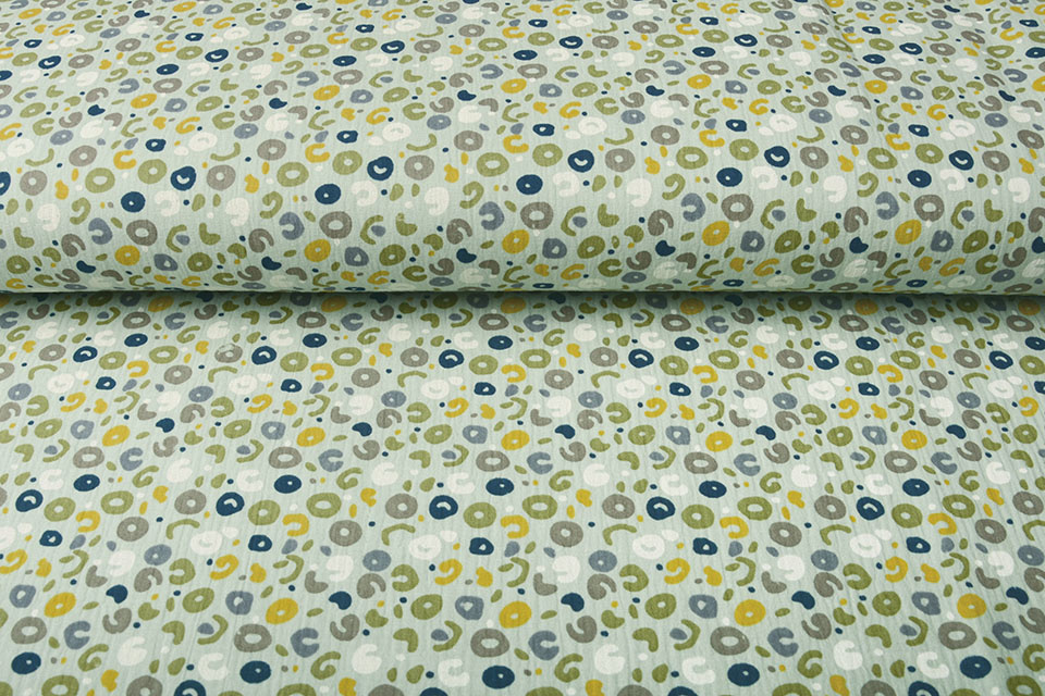 Baumwoll Musselin Stoff Panther Hell Altgrün - Boelens Modestoffen
