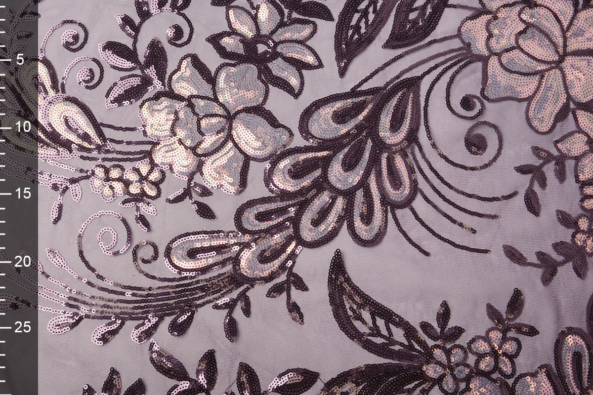 Pailletten op Mesh Jamella Paars - Boelens Modestoffen