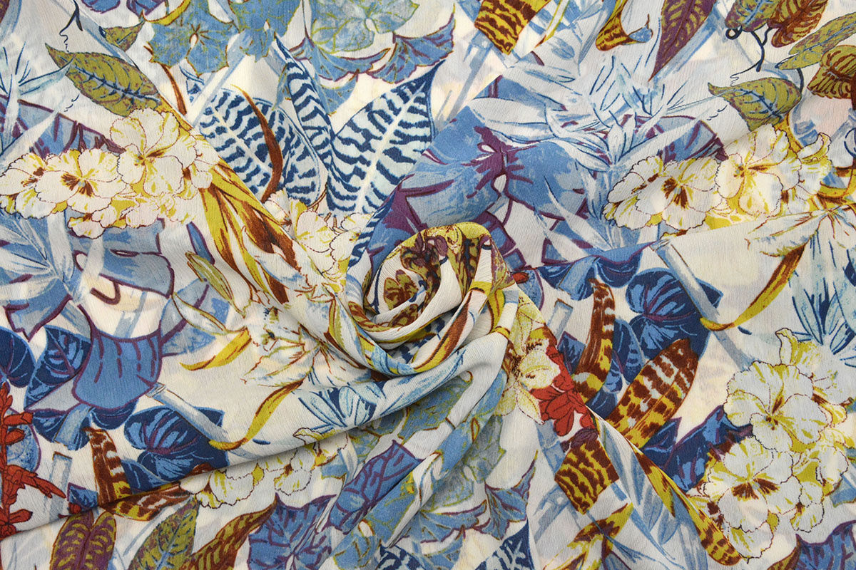 Chiffon Makhasi Blue - Boelens Modestoffen