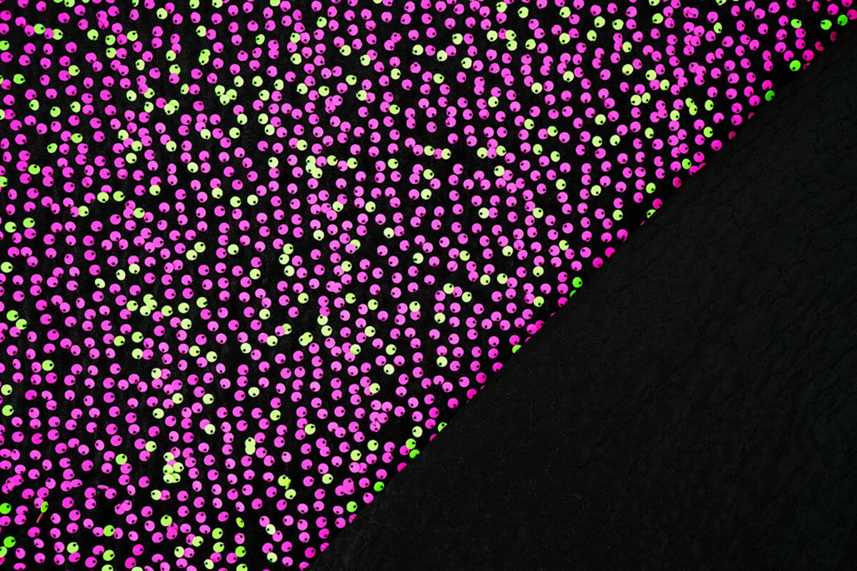 Sequins on Velvet Black - Fluor - Boelens Modestoffen