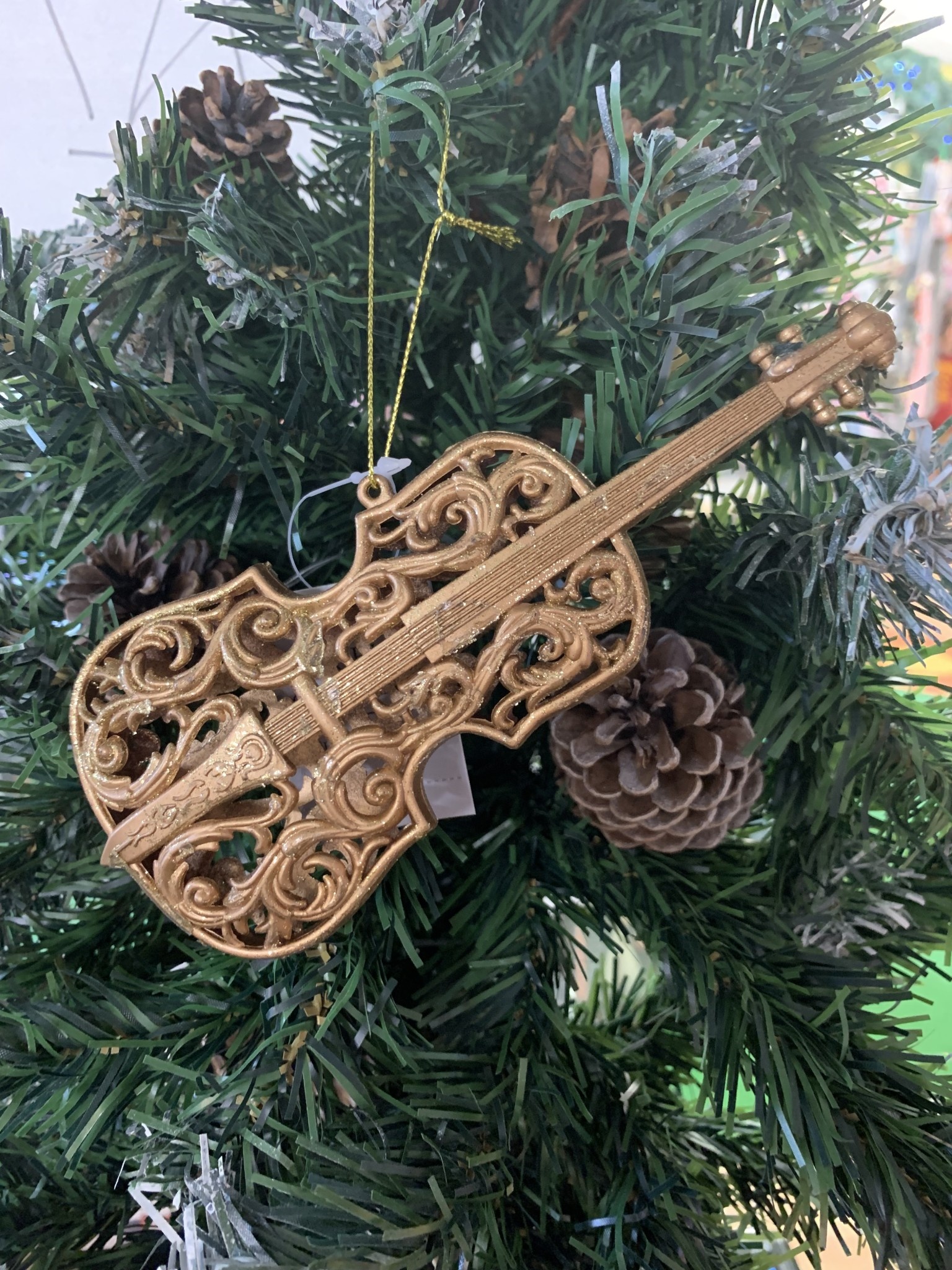 Old Gold Filigree Instrument Tree Decoration - A - Celebrations and Toys