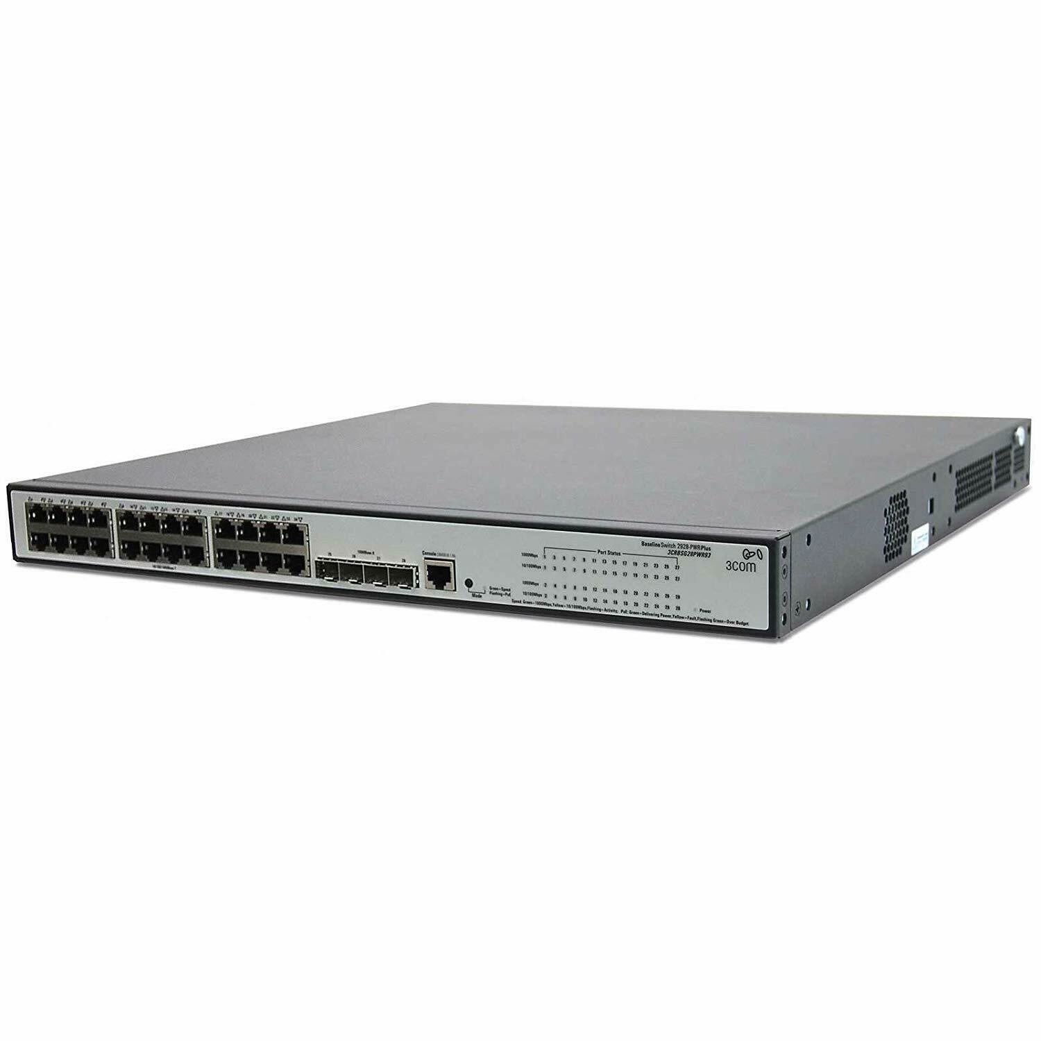 3COM Baseline Switch 2928-PWR Plus 3CRBSG28PWR93 24-Port POE Network ...