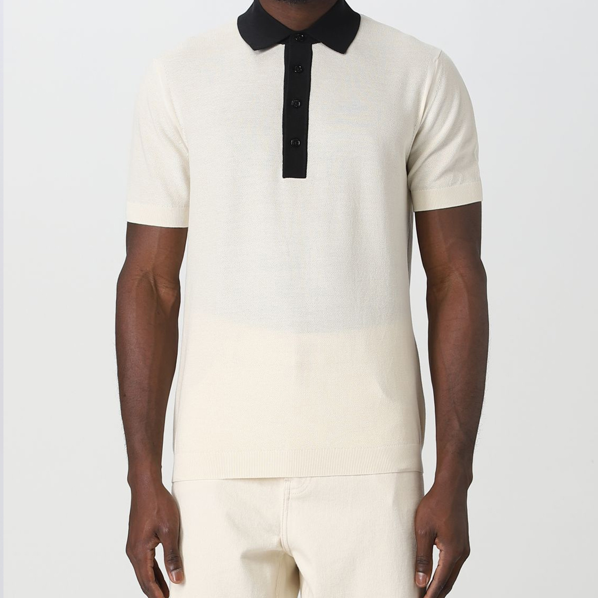 Polo knitted black collar-Beige - Coats