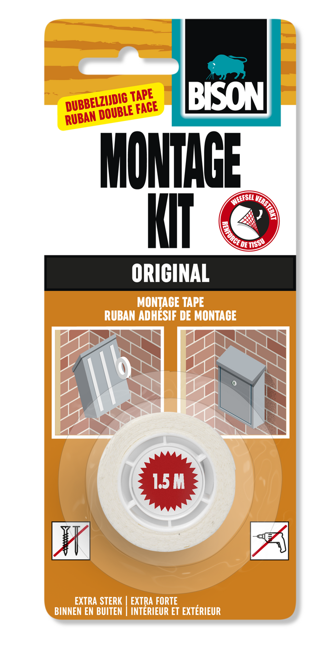 Bison Montagekit Original Beidseitig band 19mm x 1.5m - Tape-Deal.com