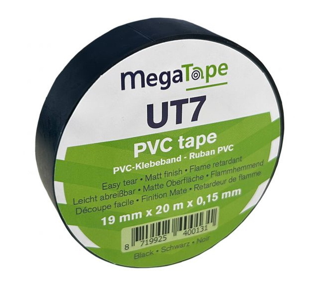 MegaTape UT7 PVC Ruban 19mm x 20m Noir - Tape-Deal.com