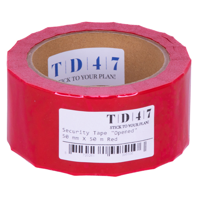 TD47 Security Tape "Opened" 50mm x 50m Red - Tape-Deal.com