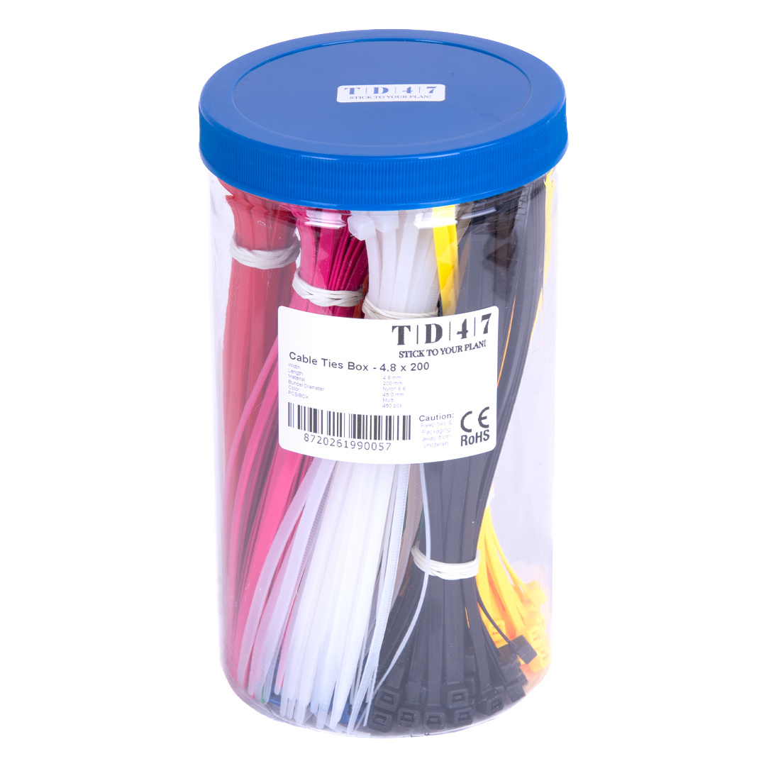 TD47 Cable ties in economy box 4.8 x 200mm (450 pcs) - Tape-Deal.com
