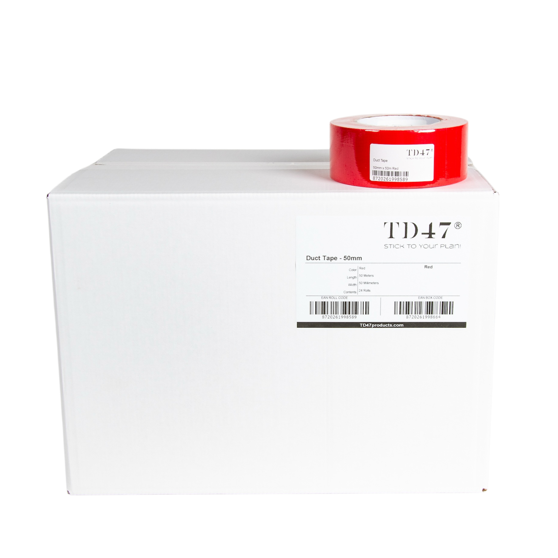 TD47 Duct Tape 50mm x 50m Red (Box of 24 Rolls) - Tape-Deal.com