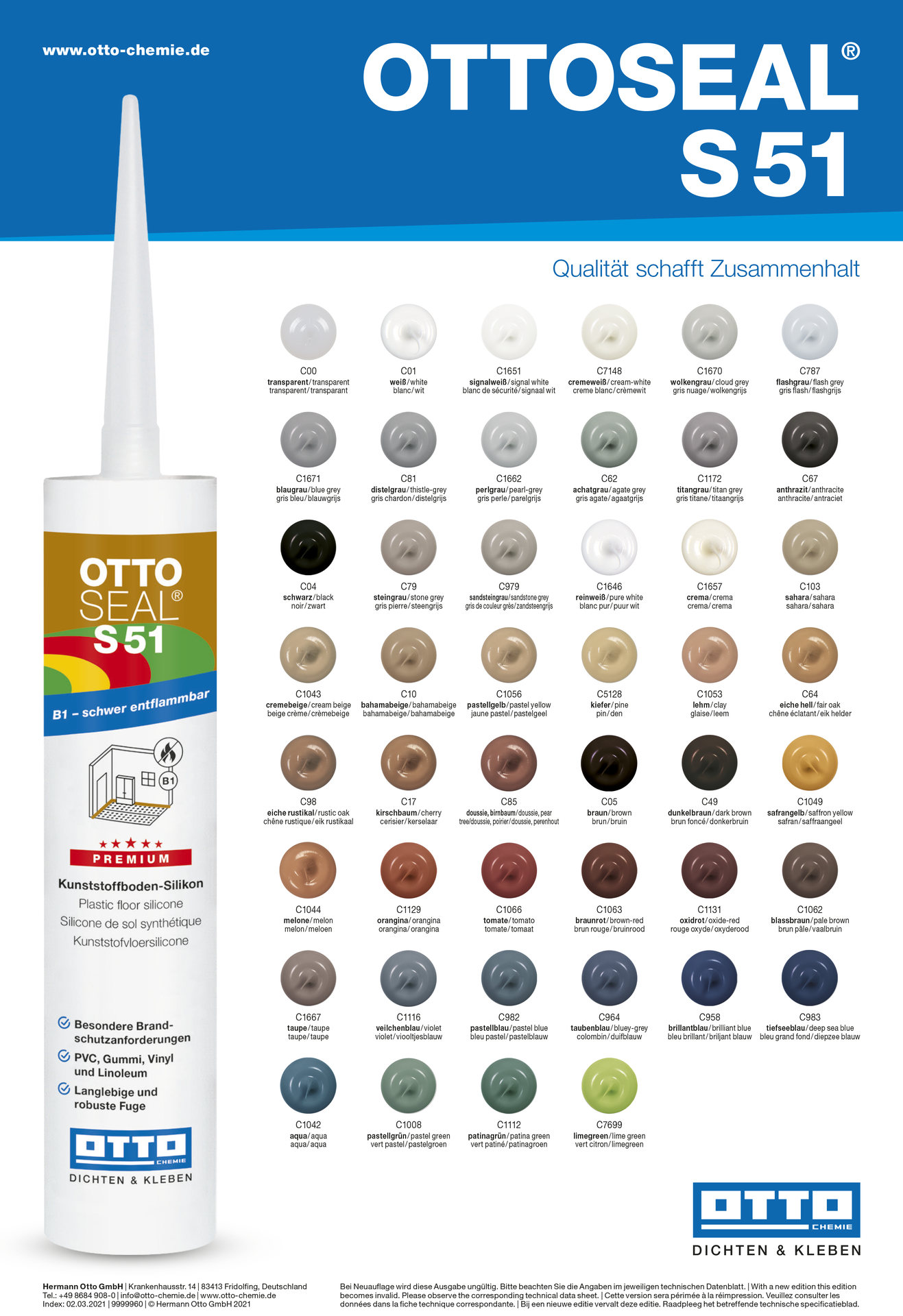 Kleurenkaart OTTOSEAL S51 - Van Dijken Pro
