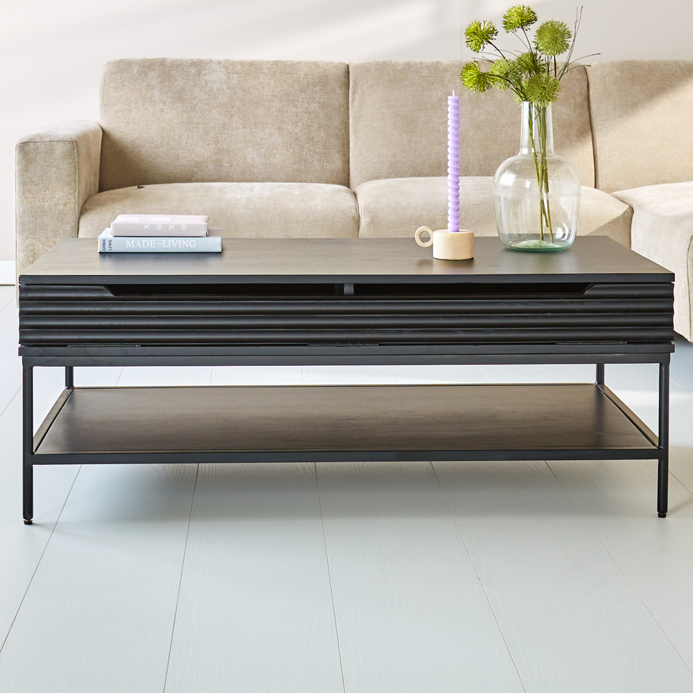 Salontafel met opbergruimte Jonas mangohout 120x60 cm zwart - DIMEHOUSE