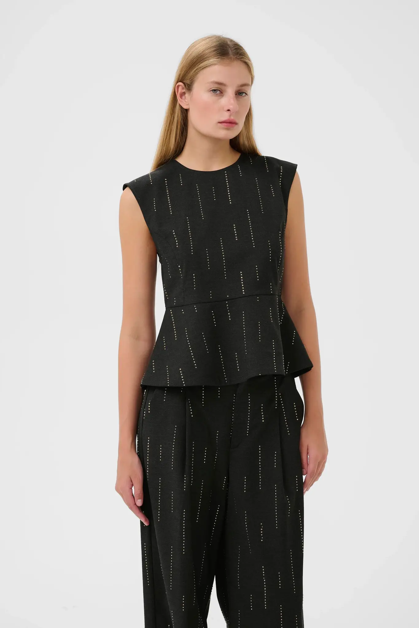 Zadira peplum top - Dark grey melange - JUULS STORE
