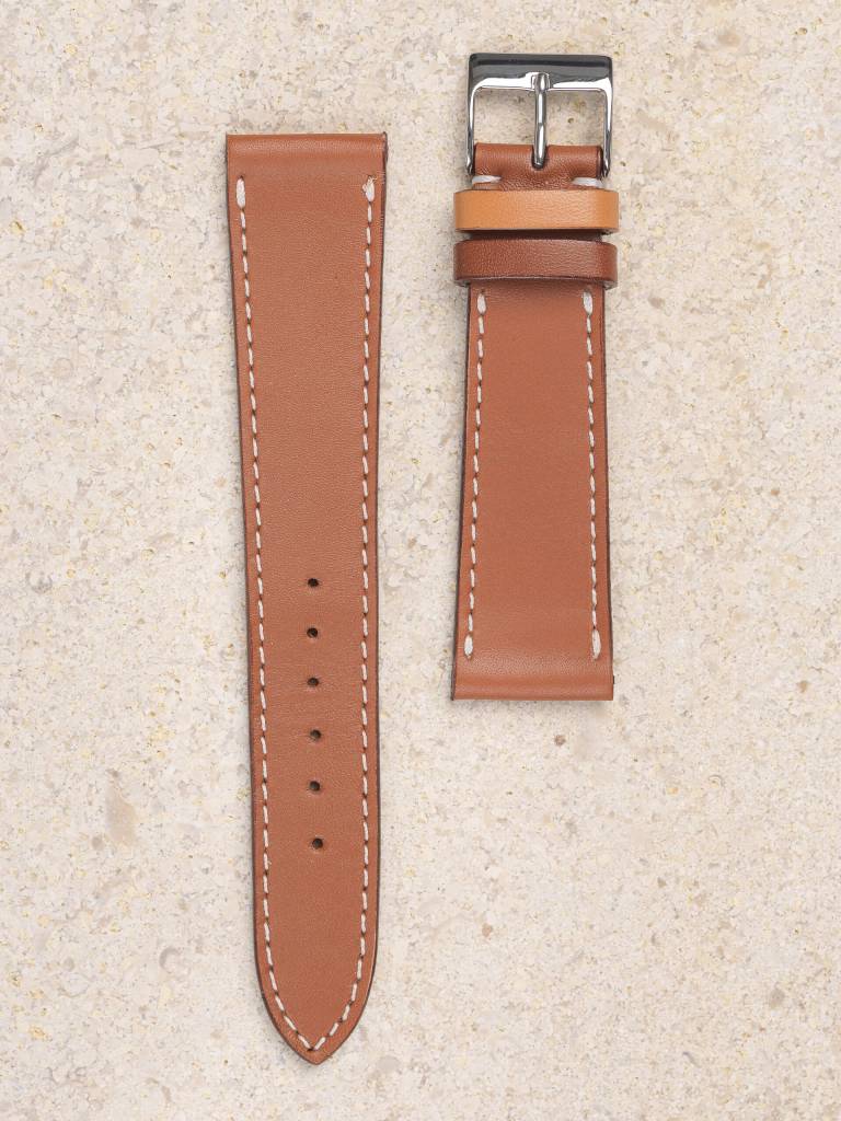Fauve brown watch strap with two tone keepers - WRIST ICONS