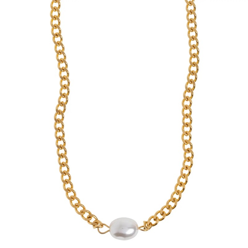 Ketting Timi of Sweden Estelle Pearl Chain stainless steel gold ...