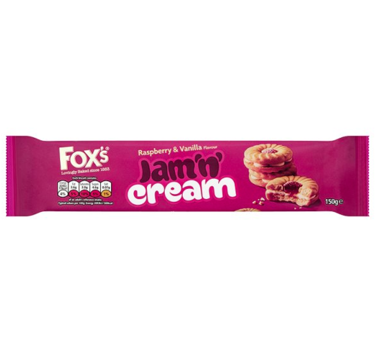 Fox's Raspberry & Vanilla Jam 'n' Cream 150g | British Biscuits ...