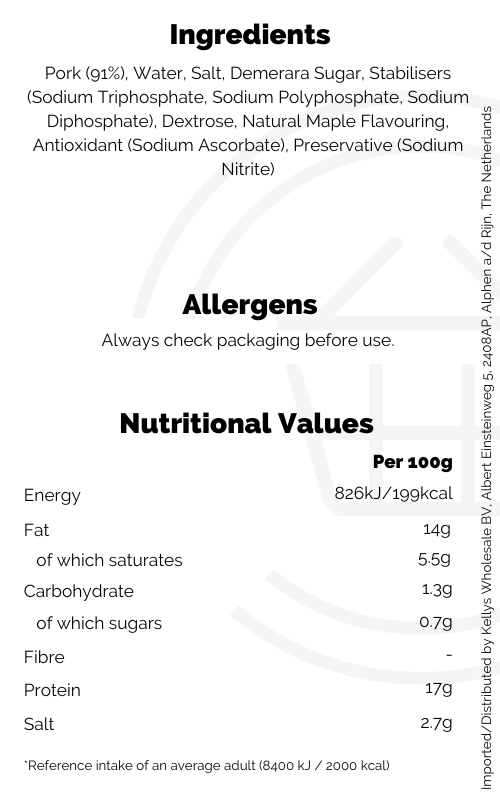 Vac Maple Rashers 180g - Kellys Expat Shopping