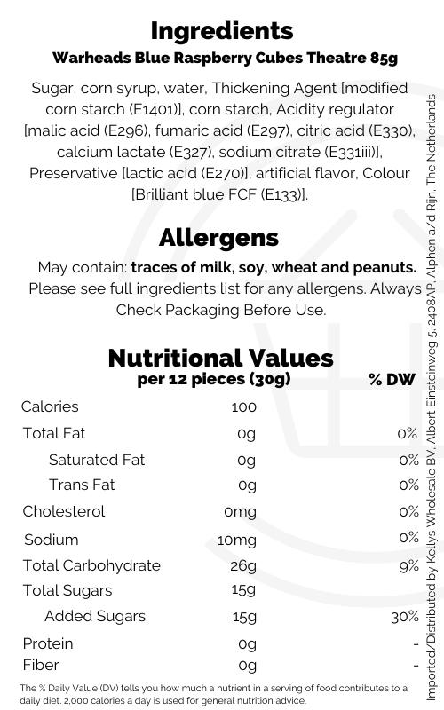 Warheads Blue Raspberry Cubes Theatre 85g - Kellys Expat Shopping