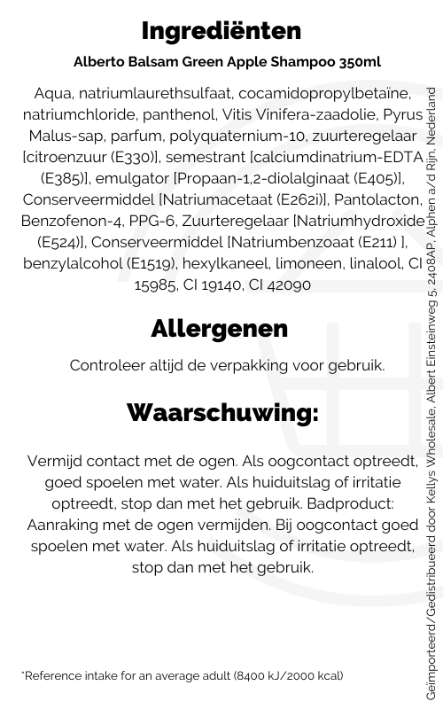 Alberto Balsam Green Apple Shampoo | British Health & Beauty - Kellys ...