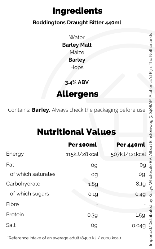 Boddingtons Draught Bitter 440ml - Kellys Expat Shopping