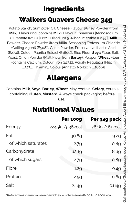 Quavers Cheese 34g - Kellys Expat Shopping