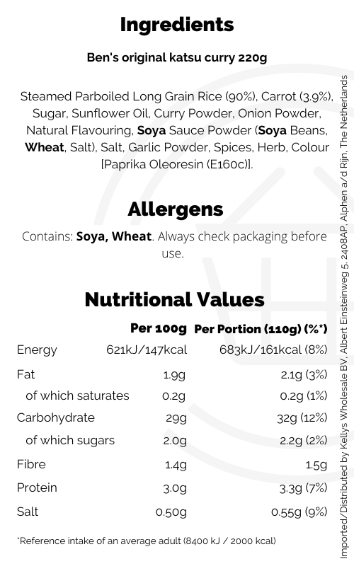 Ben's Original Katsu Curry Rice 220g - Kellys Expat Shopping