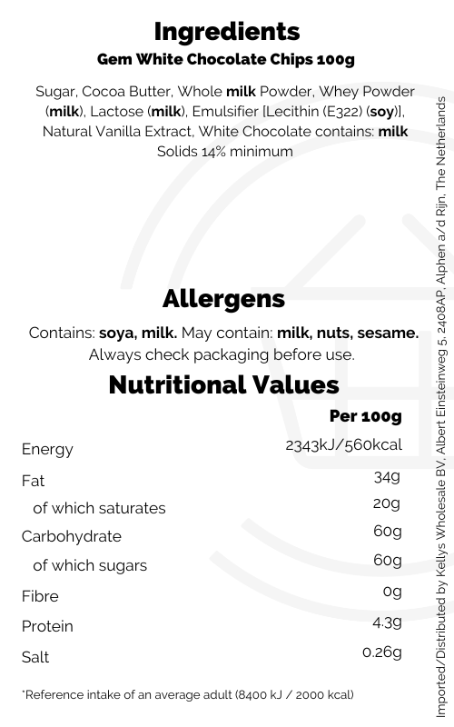 Gem White Chocolate Chips 100g - Kellys Expat Shopping