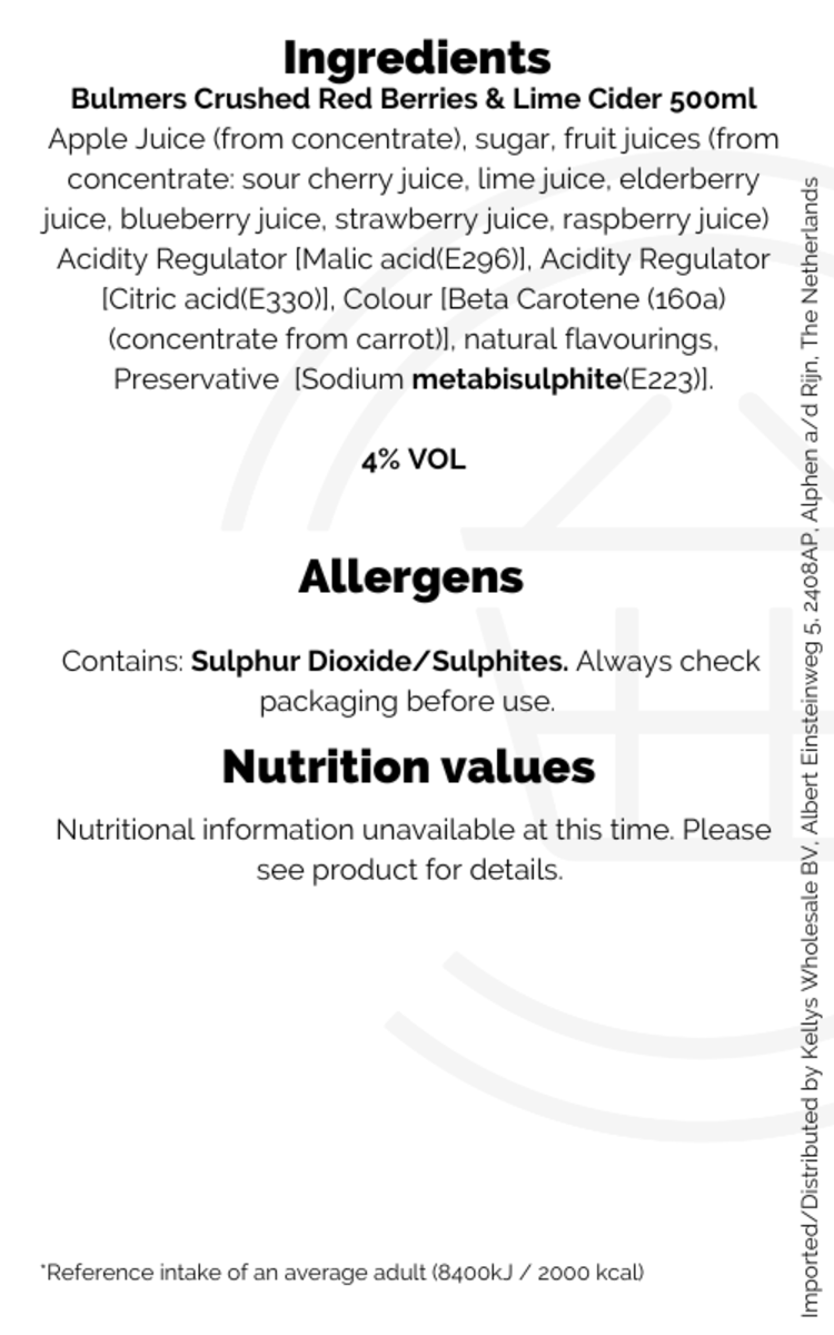 Bulmers Red Berries & Lime Cider | British Beer & Cider - Kellys Expat ...