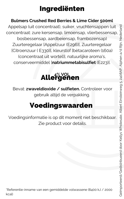 Bulmers Red Berries & Lime Cider | British Beer & Cider - Kellys Expat ...