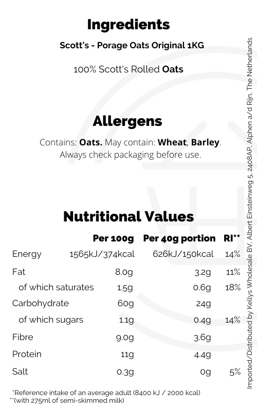 Scotts, Porage Oats Original, 1kg | British Breakfast Cereal - Kellys ...