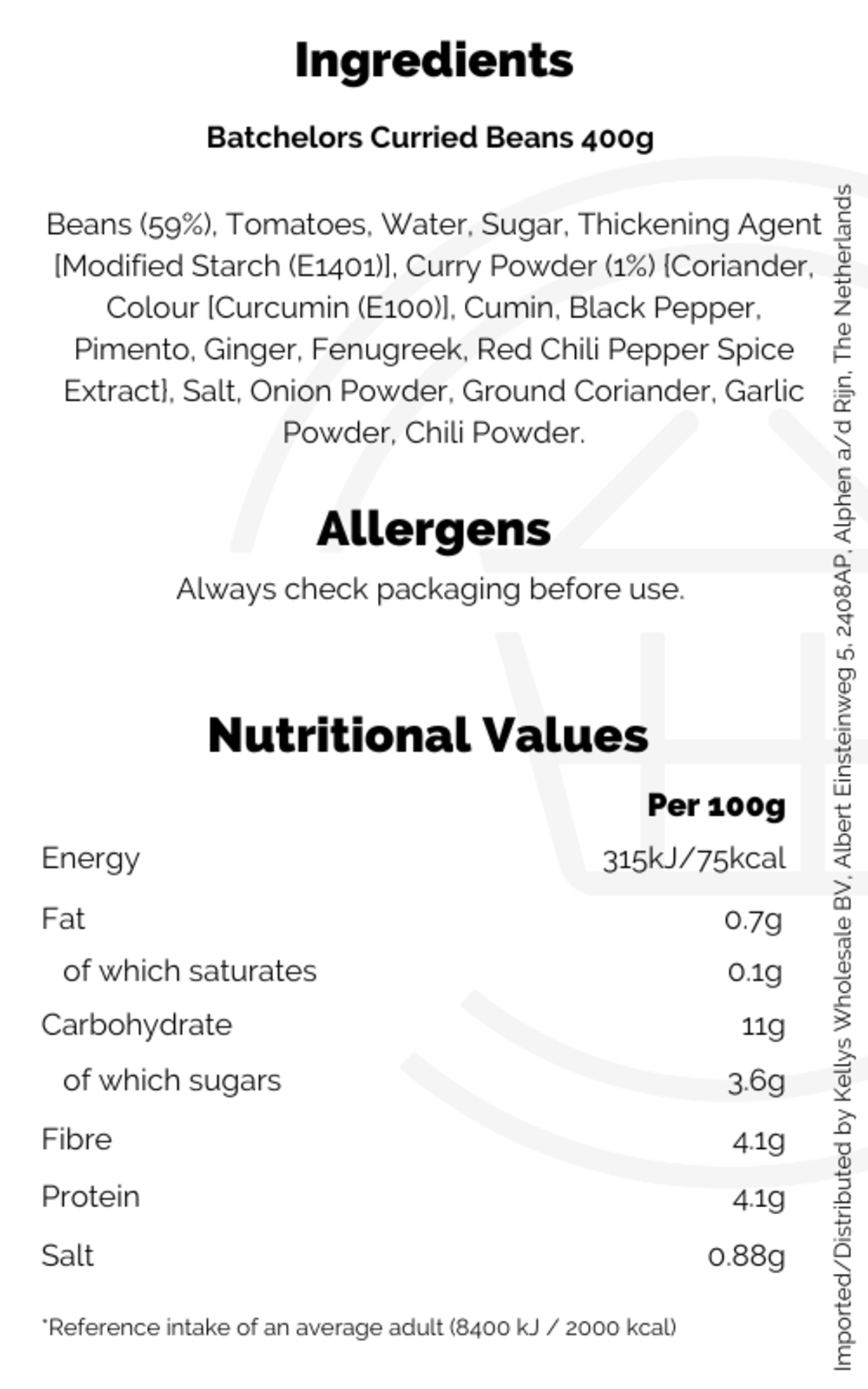 Batchelors Curried Beans 400g - Kellys Expat Shopping