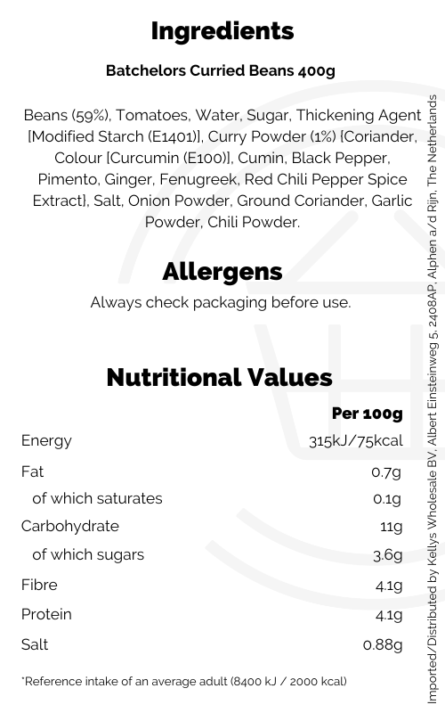 Batchelors Curried Beans 400g - Kellys Expat Shopping