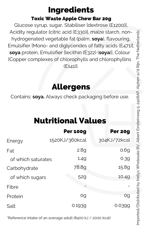 Toxic Waste Apple Chew Bar 20g - Kellys Expat Shopping