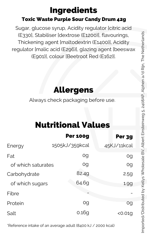 Toxic Waste Toxic Waste Purple Sour Candy Drum 42g - Kellys Expat Shopping