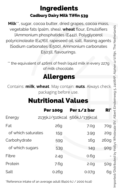 Cadbury Dairy Milk Tiffin 53g - Kellys Expat Shopping