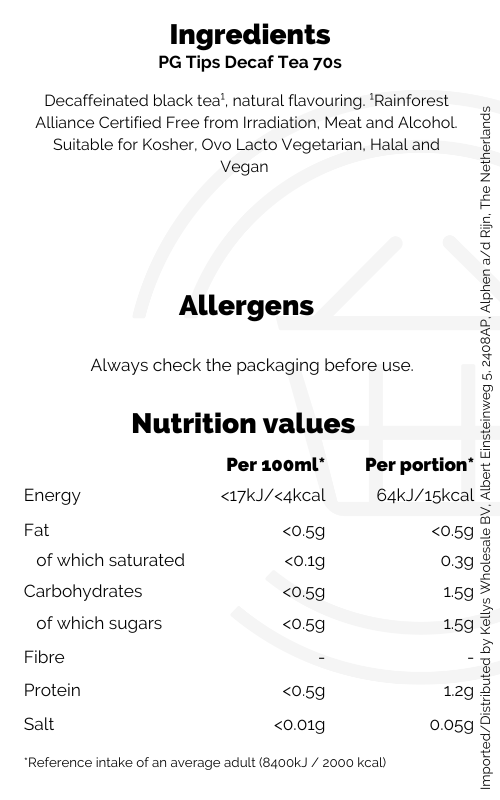 PG Tips Decaf Tea 35s | British Tea | English Afternoon Tea - Kellys ...