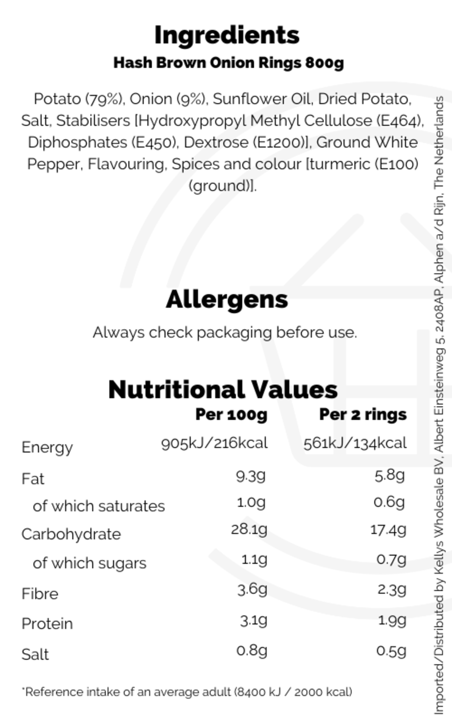 Hash Brown Onion Rings 800g | Bevroren Selectie - Kellys Expat Shopping