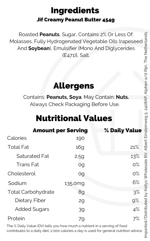 Jif Creamy Peanut Butter, 453g | American Spreads - Kellys Expat Shopping