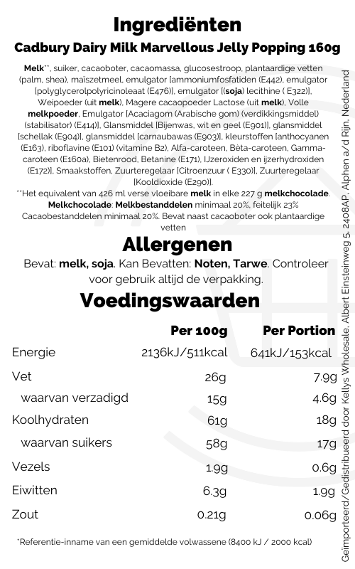 Cadbury Dairy Milk Jelly Popping Candy 160g | British Chocolate ...