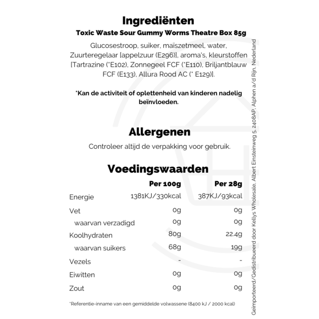 Toxic Waste Sour Gummy Worms Theatre Box 85g - Kellys Expat Shopping