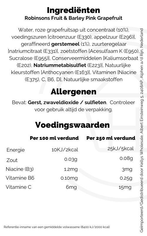 Robinsons Fruit & Barley Pink Grapefruit No Sugar 1L | More Flavours ...