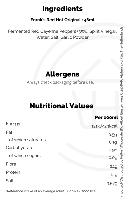 Frank's Red Hot Original, 148ml | British Sauces & Condiments - Kellys ...