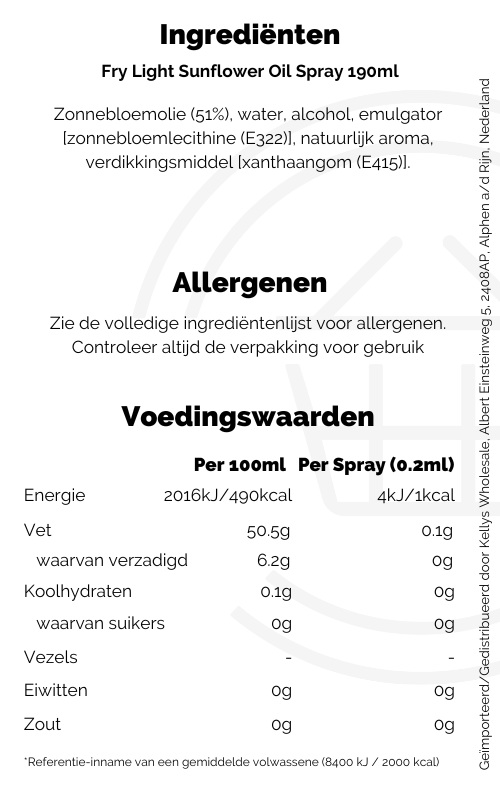 Fry Light Sunflower Oil Spray 190ml | Low in Calories & Fat - Kellys ...