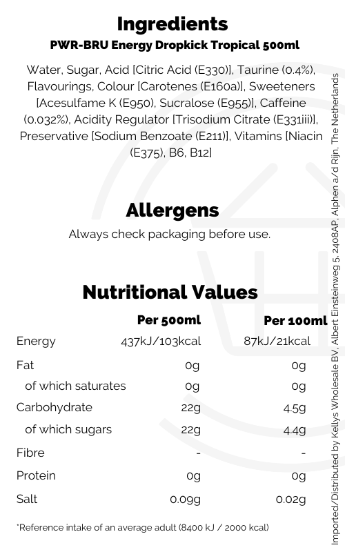 PWR-BRU Energy Dropkick Tropical 500ml - Kellys Expat Shopping