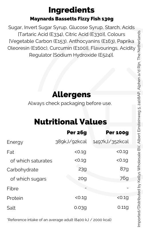 Maynards Bassetts Fizzy Fish 130g - Kellys Expat Shopping