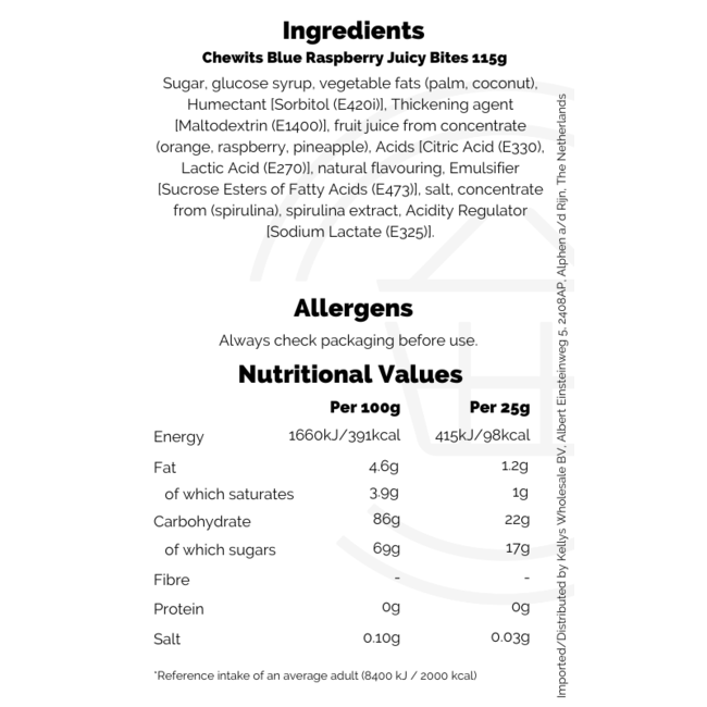 Chewits Blue Raspberry Juicy Bites 115g - Kellys Expat Shopping
